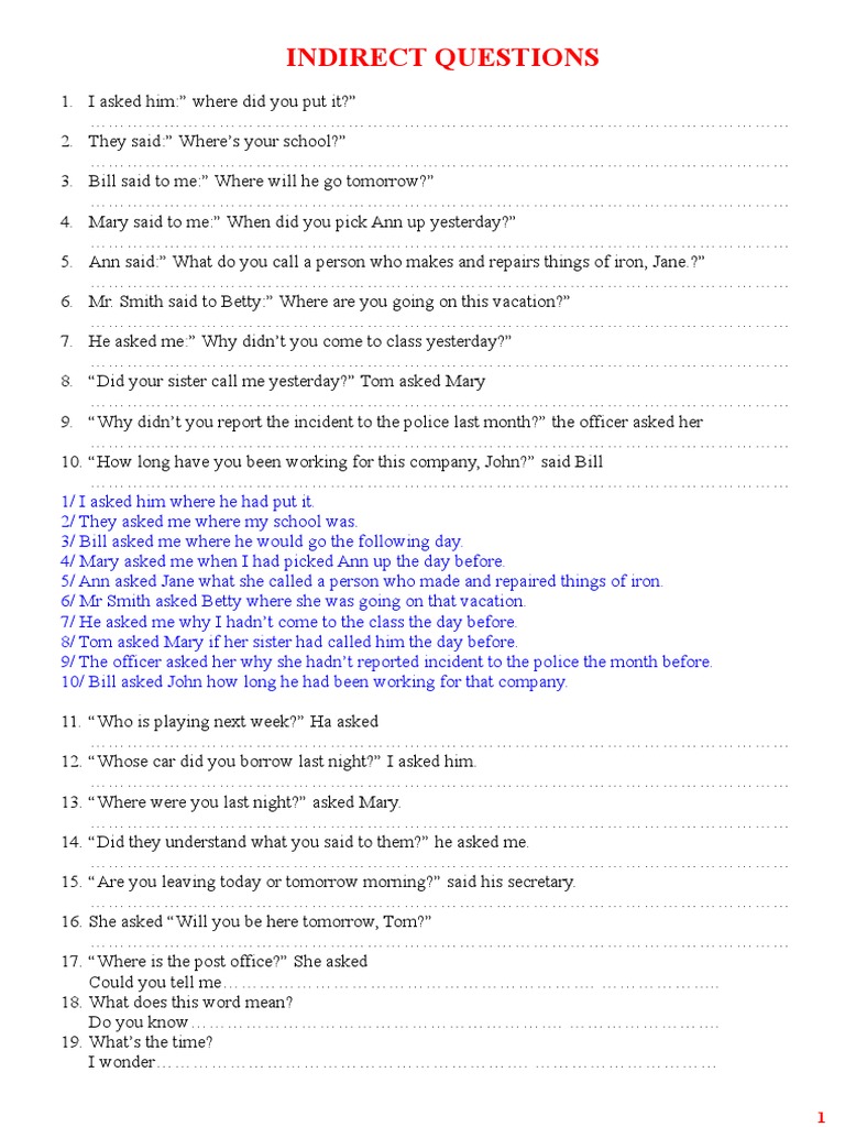 Indirect Questions Practice | PDF