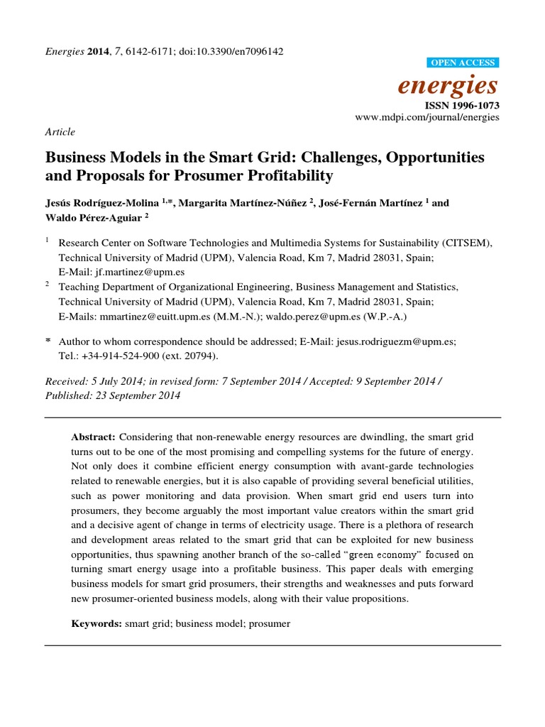 Energies: Business Models in The Smart Grid: Challenges, Opportunities and Proposals For ...