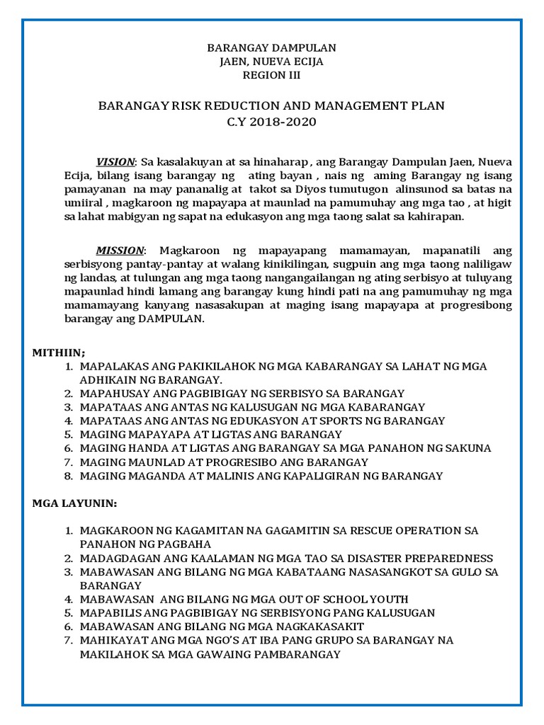 Barangay Risk Reduction and Management Plan | PDF