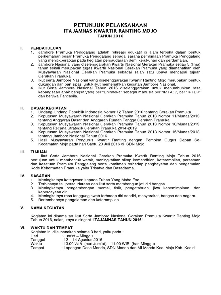 Contoh Juklak Itajamnas | PDF