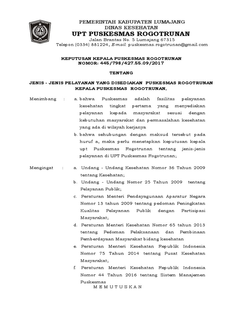 SK Jenis Pelayanan Yang Disediakan Berdasarkan Prioritas | PDF