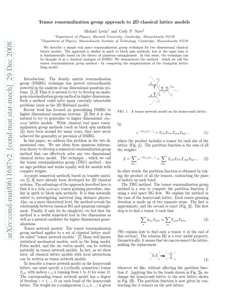 Tensor Renormalization Group Approach To 2D Classical Lattice Models | PDF | Tensor | Spin (Physics)