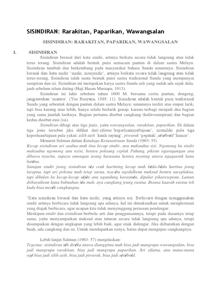 Sisindiran Sunda: Rarakitan, Paparikan, Wawangsalan | PDF