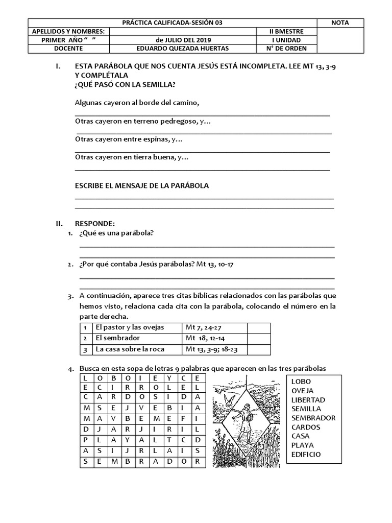 Práctica 03 Las Parábolas de Jesús | PDF | Evangelios canónicos ...