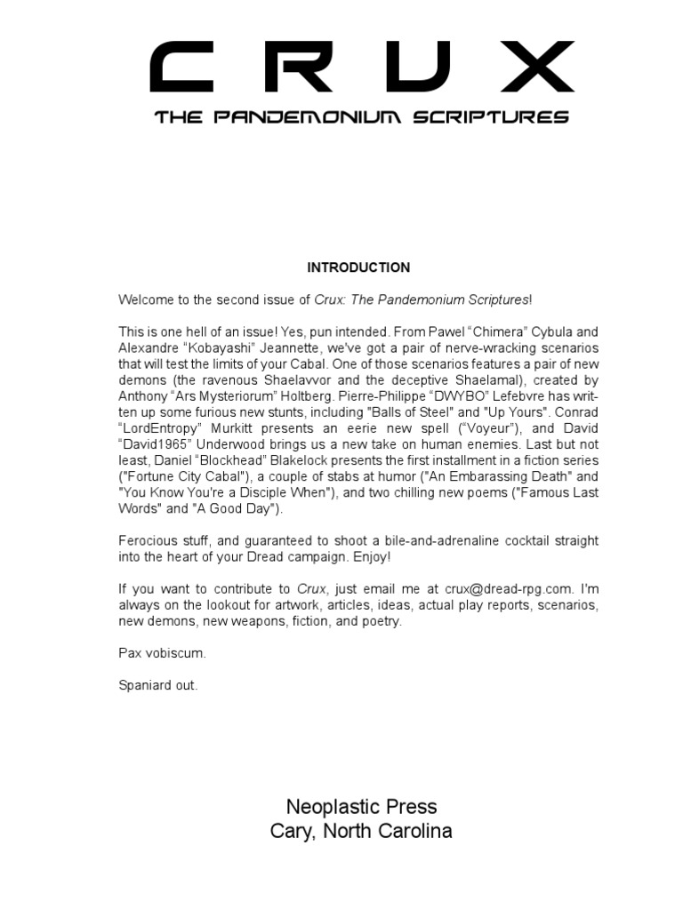 The Pandemonium Scriptures: Neoplastic Press Cary, North Carolina | PDF