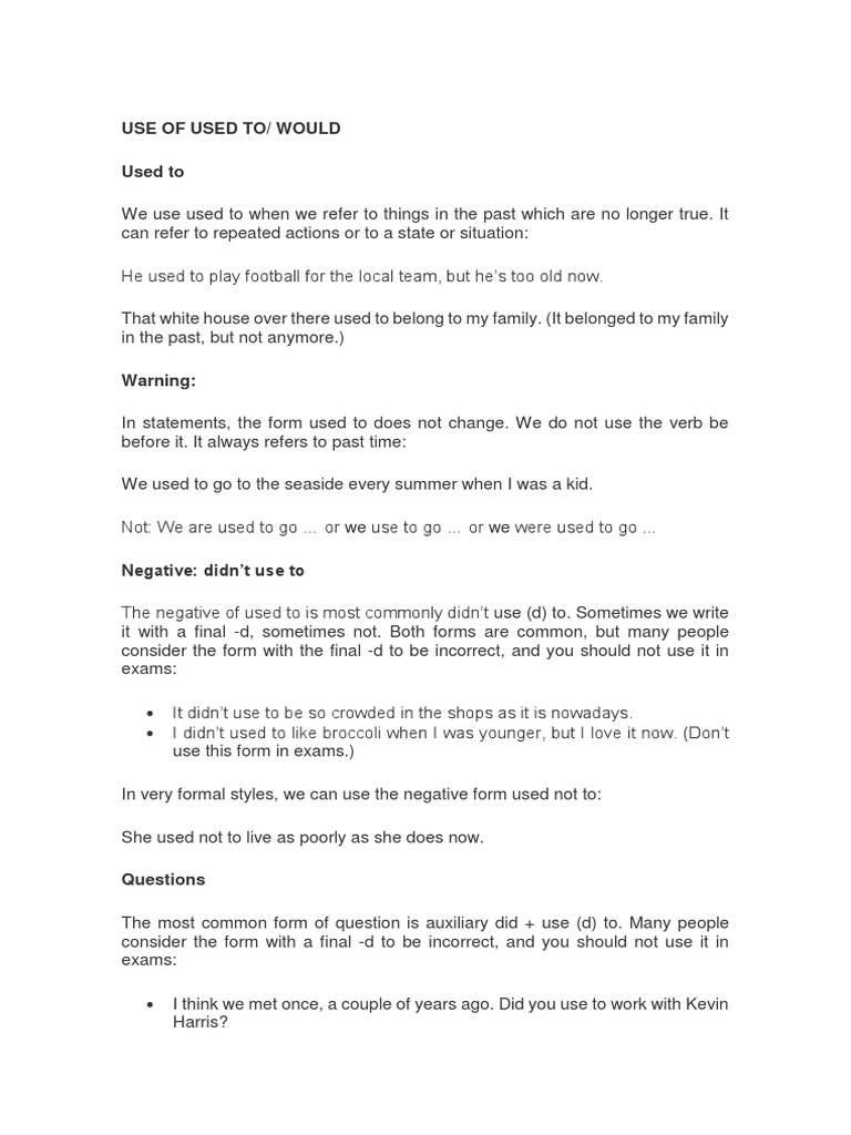 Use of Used To | PDF | Verb | Grammar