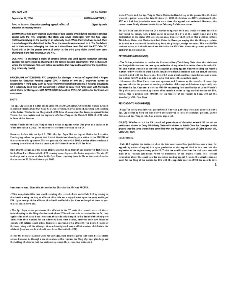 Comp Execution Pdf Supersedeas Bond Judgment Law