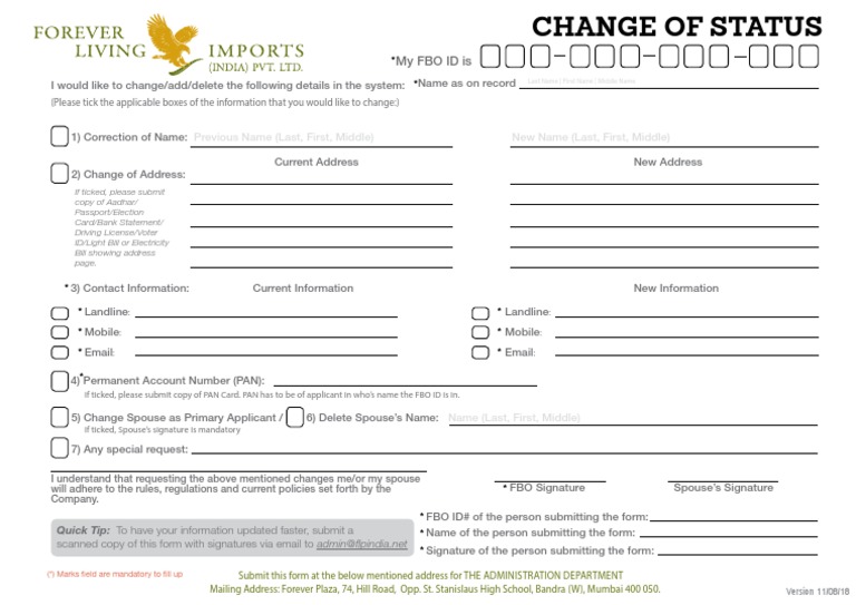 Change of Status Form | Download Free PDF | Government And Personhood ...
