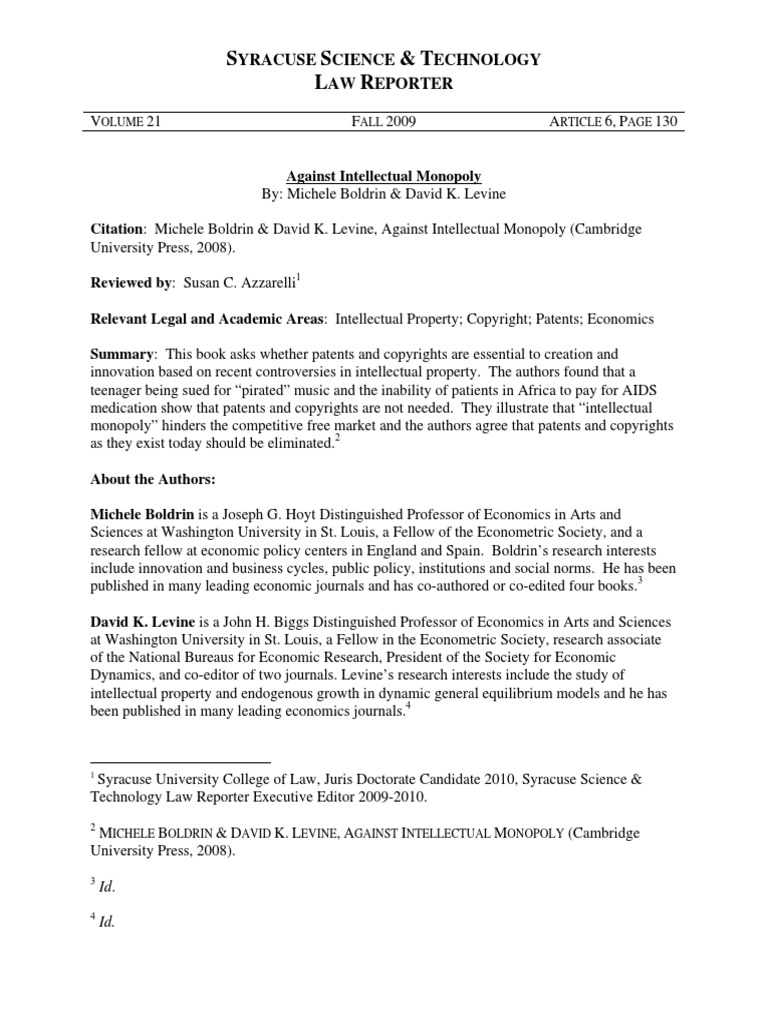 Against Intellectual Monopoly | PDF | Intellectual Property | Patent