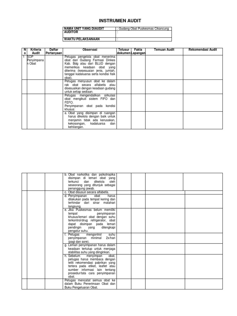 Instrumen Audit Gudang Obat | PDF