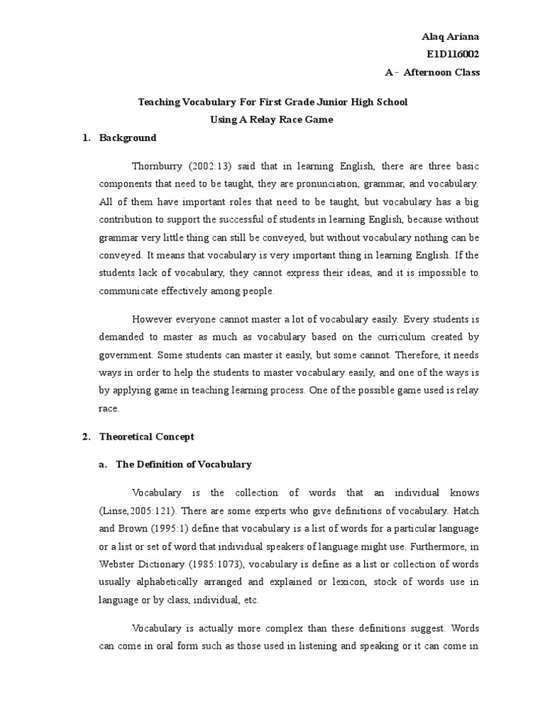 Vocabulary Relay Race for High School | PDF | Vocabulary | Teachers