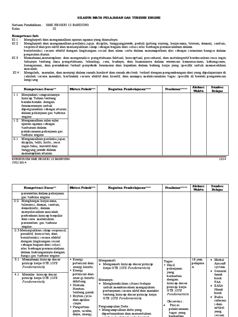 22.silabus GAS TURBIN ENGINE - KLS XI | PDF