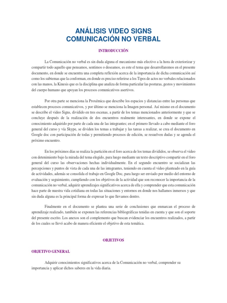 Análisis de la comunicación no verbal en el cortometraje "Signs | PDF ...