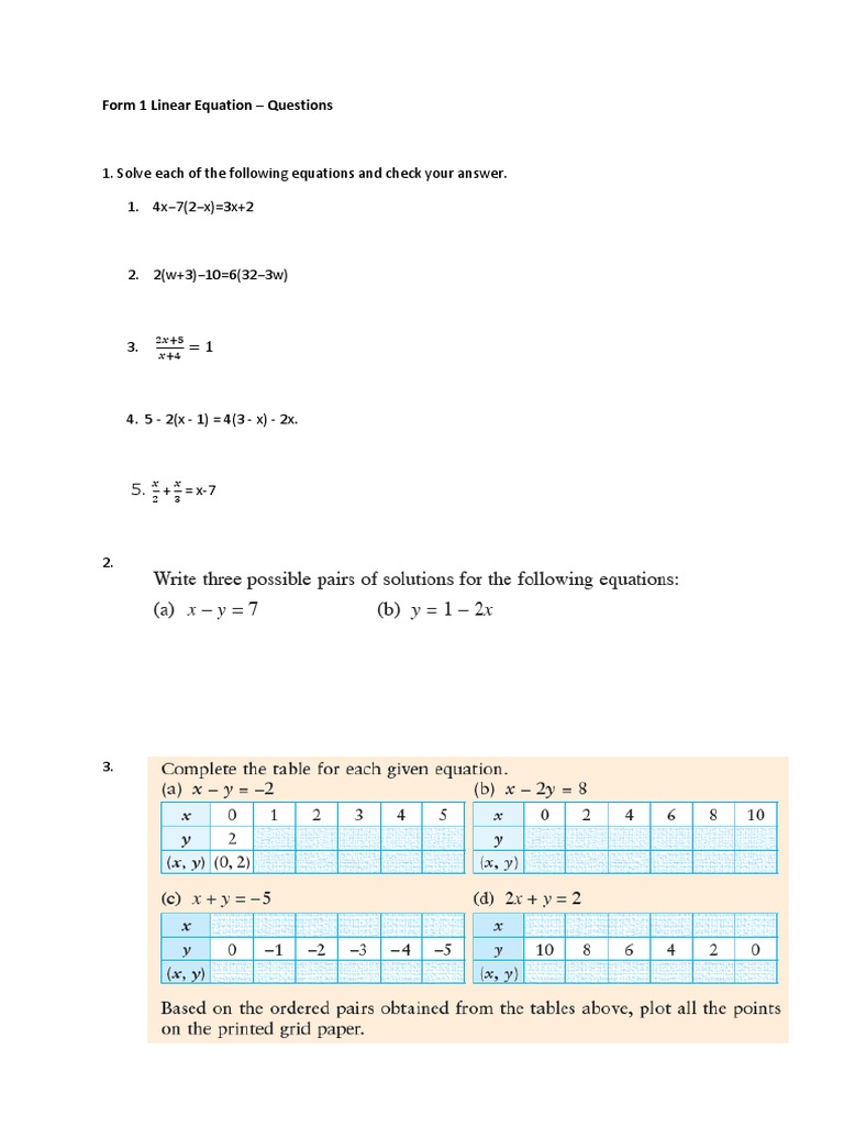 Form 1 Linear Equation 2 (Scrid) | PDF