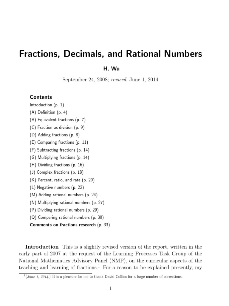 Fractions, Decimals, and Rational Numbers | PDF | Fraction (Mathematics ...