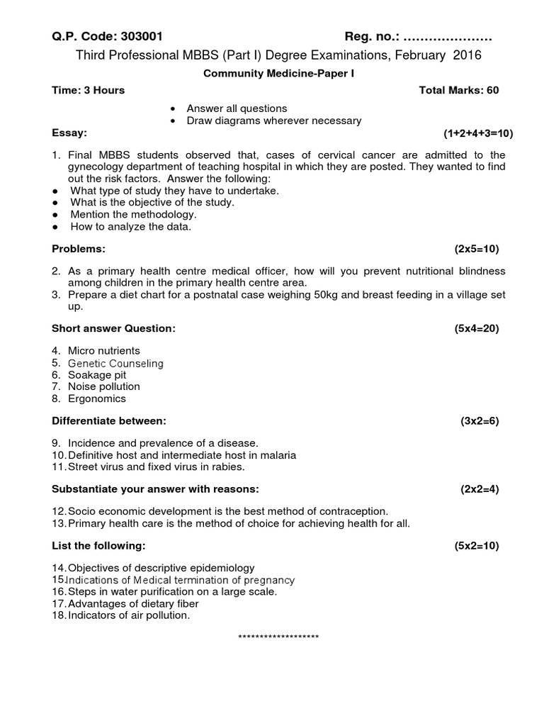 Third Professional MBBS (Part I) Degree Examinations, February 2016 | PDF