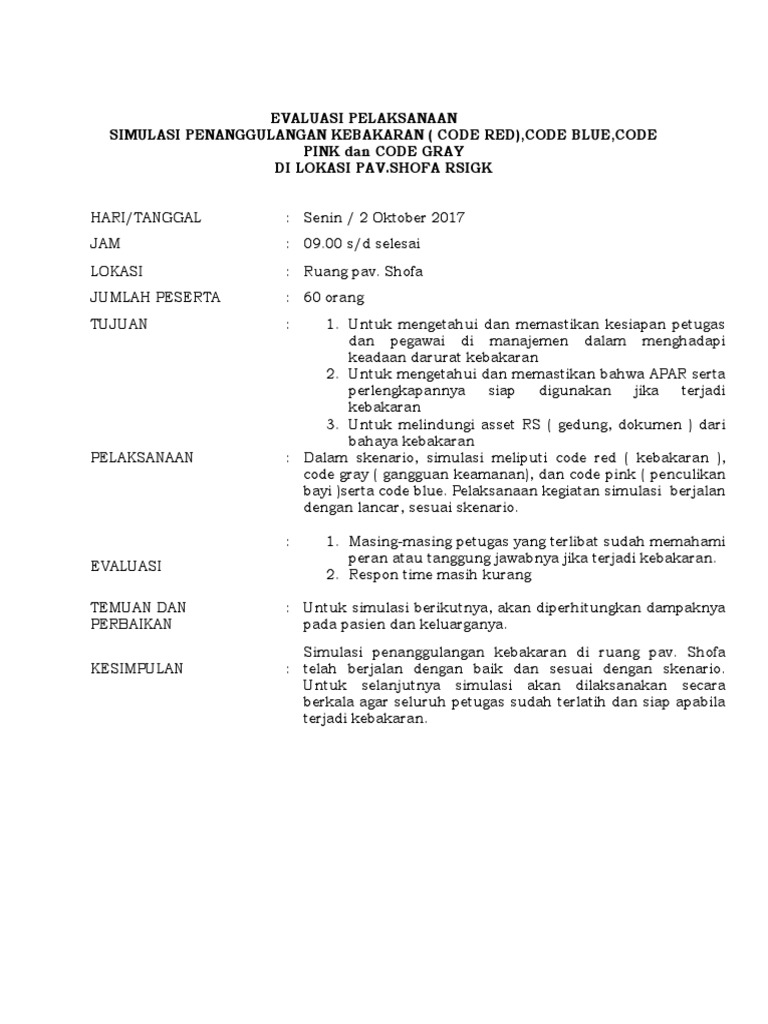 Evaluasi Pelaksanaan Simulasi Code Red | PDF