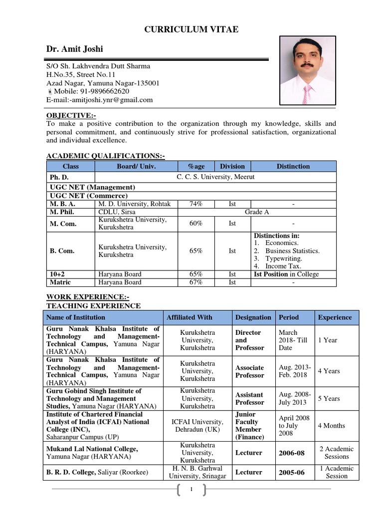 CURRICULUM VITAE Amit Joshi | PDF | Economies | Business