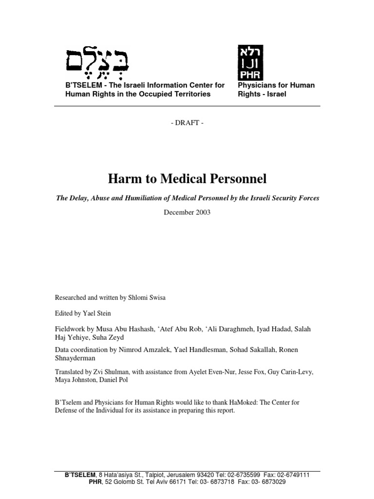 Physicians For Human Rights-Israel: Harm To Medical Personnel ...