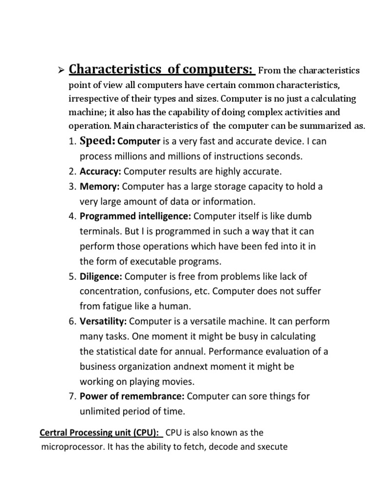 Characteristics of Computers | PDF