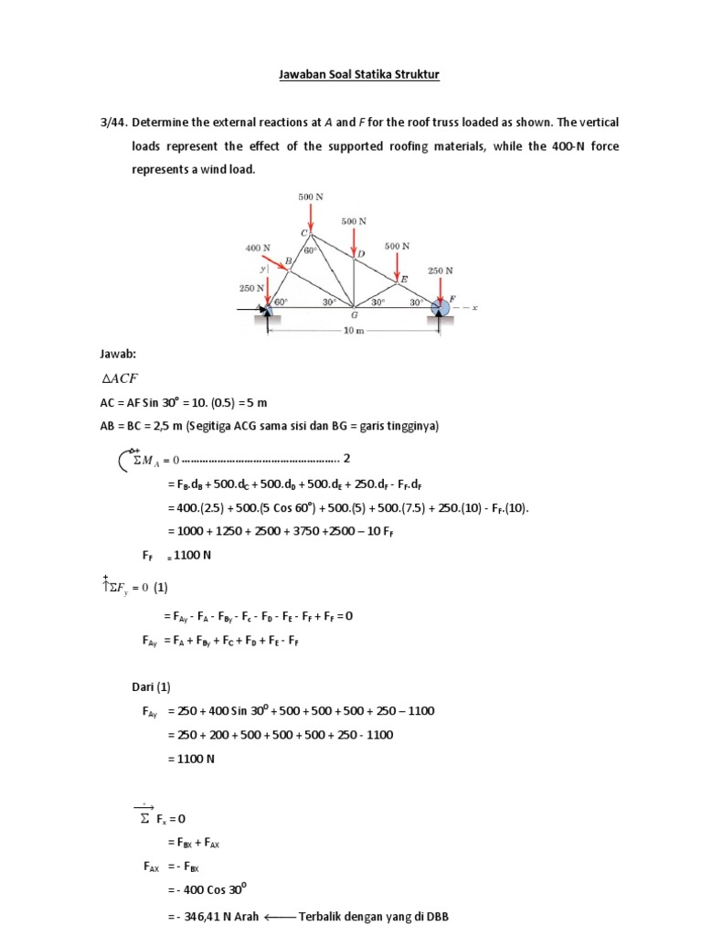 Jawaban Soal Statika Struktur 3-44 Dan 3-47 | PDF | Mass | Mechanical ...