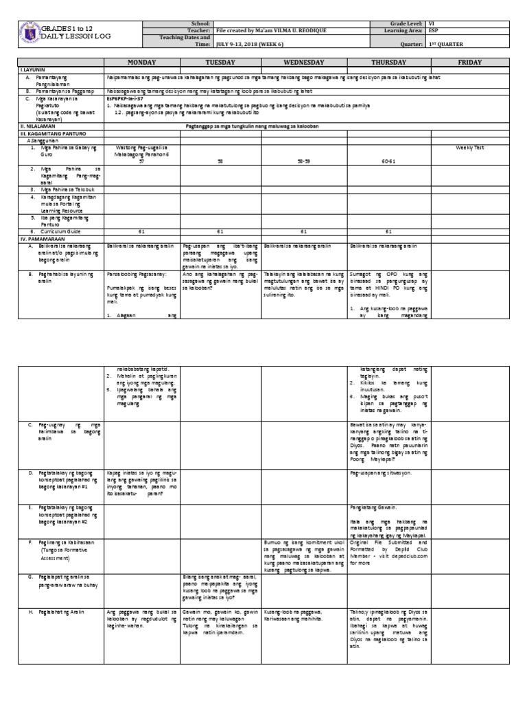 DLL - Esp 6 - Q1 - W6 | PDF