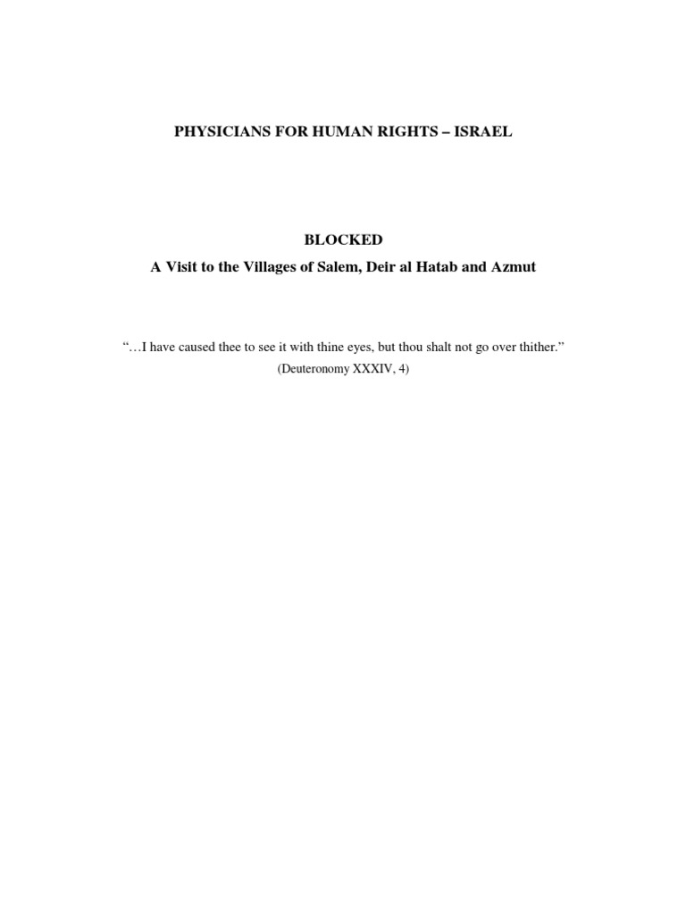 Physicians For Human Rights-Israel: Blocked - A Visit To The Villages ...
