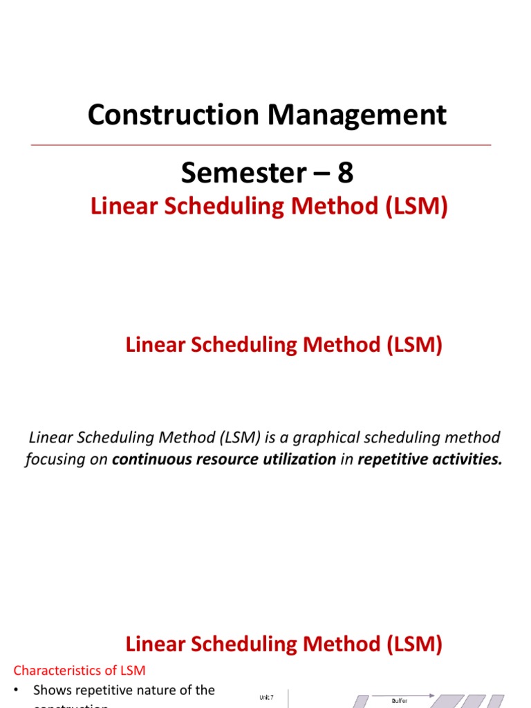 Construction Management Semester - 8: Linear Scheduling Method (LSM ...