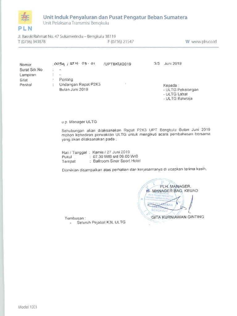 Undangan Rapat p2k3 Bulan Juni 2019 | PDF