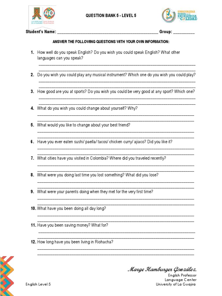 Answer The Following Questions With Your Own Information:: Question ...