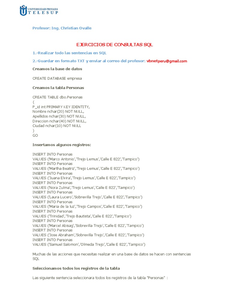 Ejercicio Sentencias SQL | PDF | SQL | Tabla (base de datos)