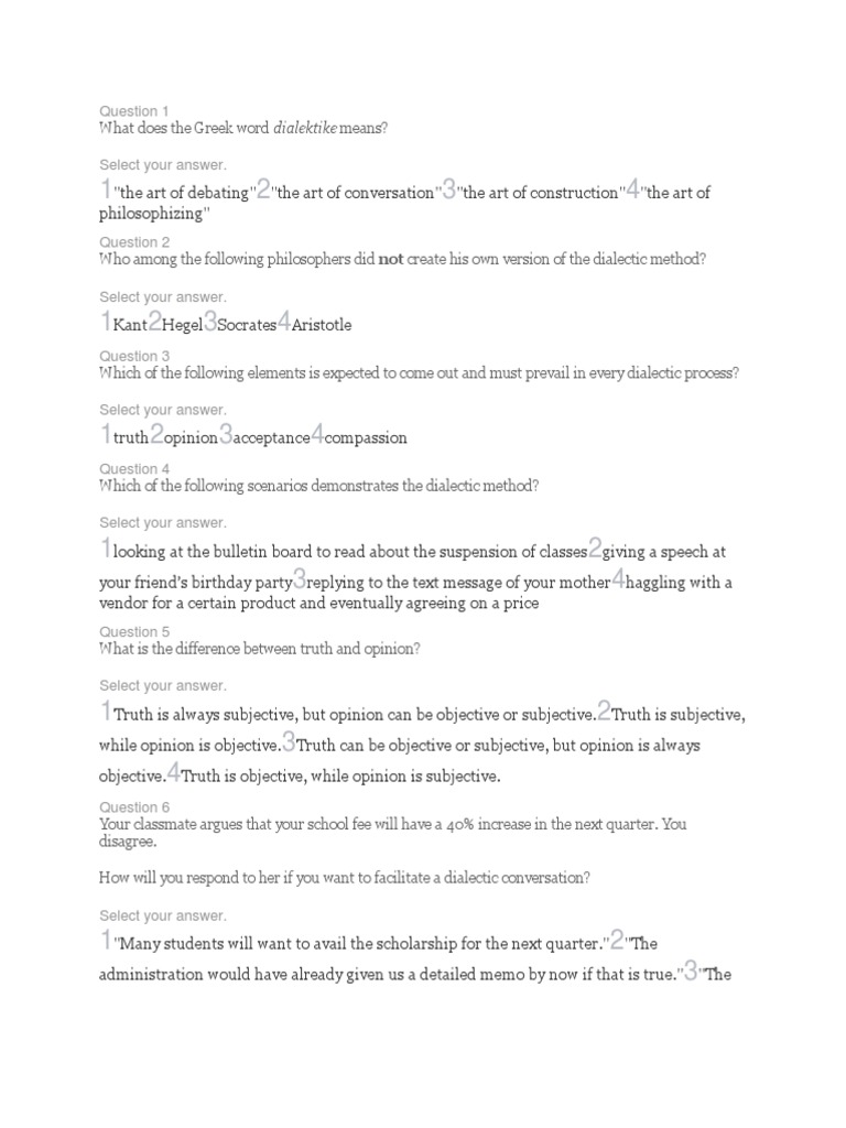 Quiz 3 Dialectic Method | PDF | Dialectic | Truth
