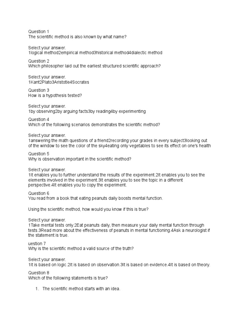 Quiz 4 Scientific Method | PDF | Scientific Method | Question