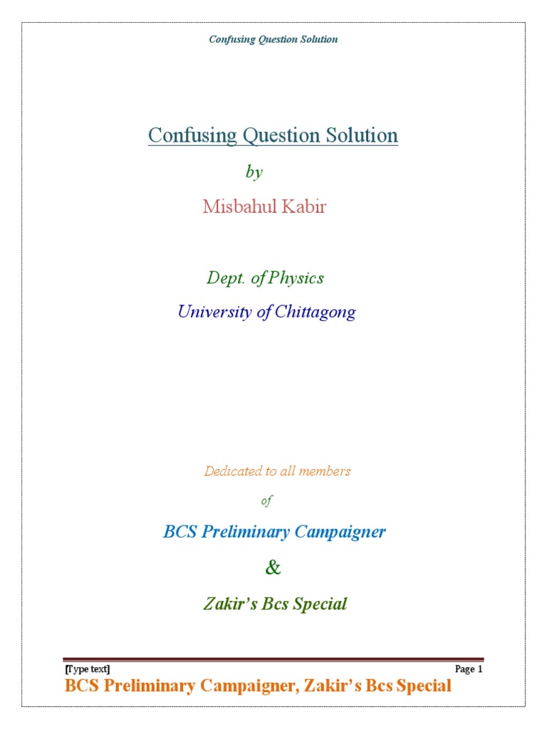 Confusing Question Solution by Misbahul Kabir PDF | PDF