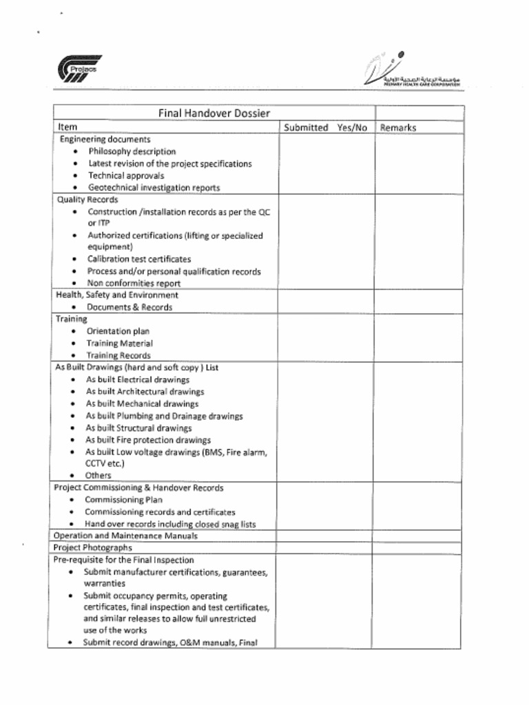 Final Handover Dossier | PDF