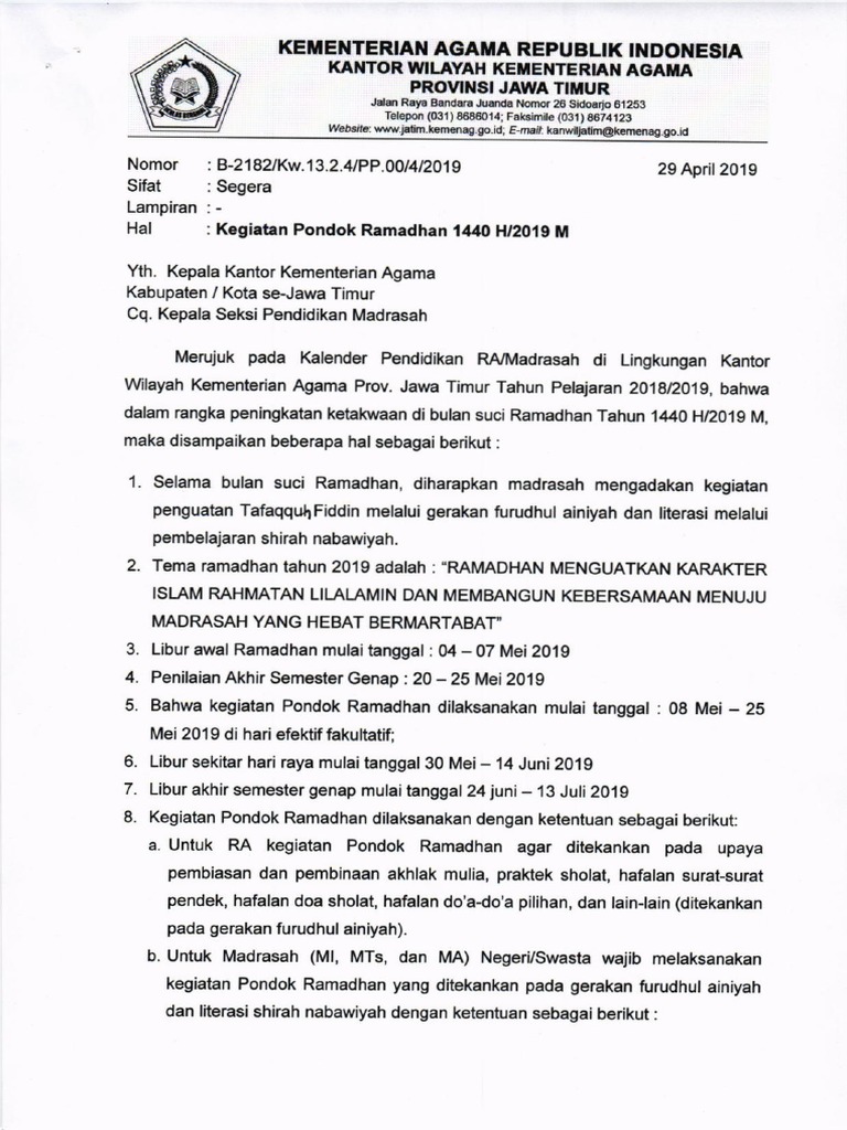 Surat Edaran Pondok Ramadhan | PDF