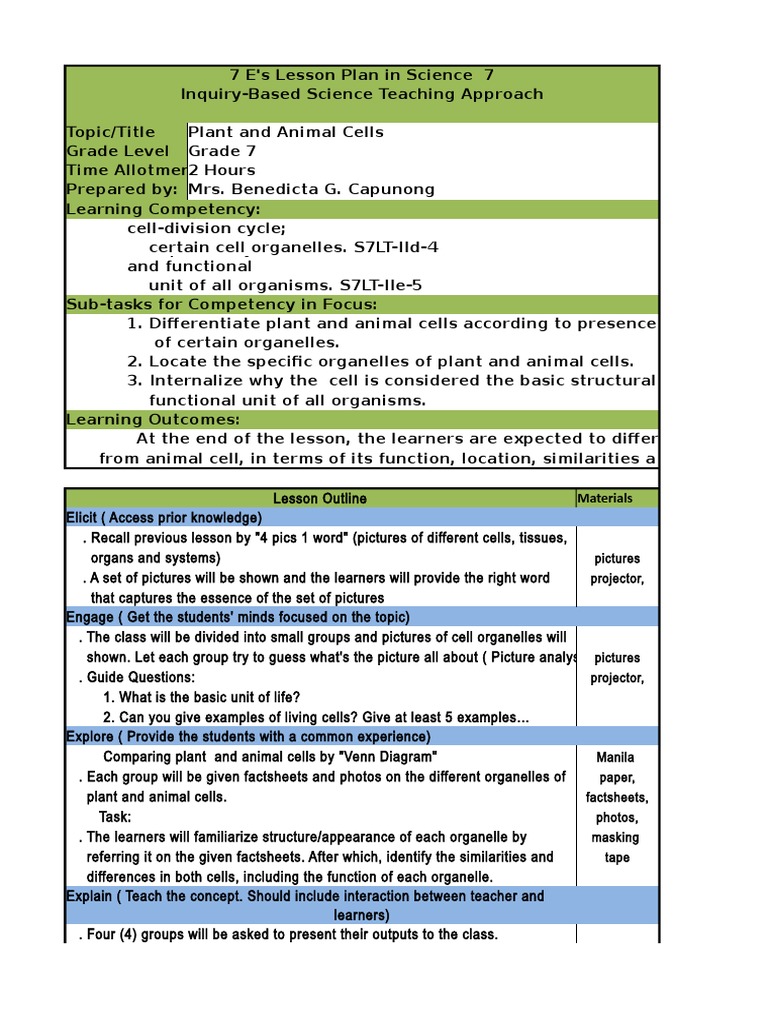 7 E's LP Bio. 7 | PDF | Inquiry Based Learning | Cell (Biology)