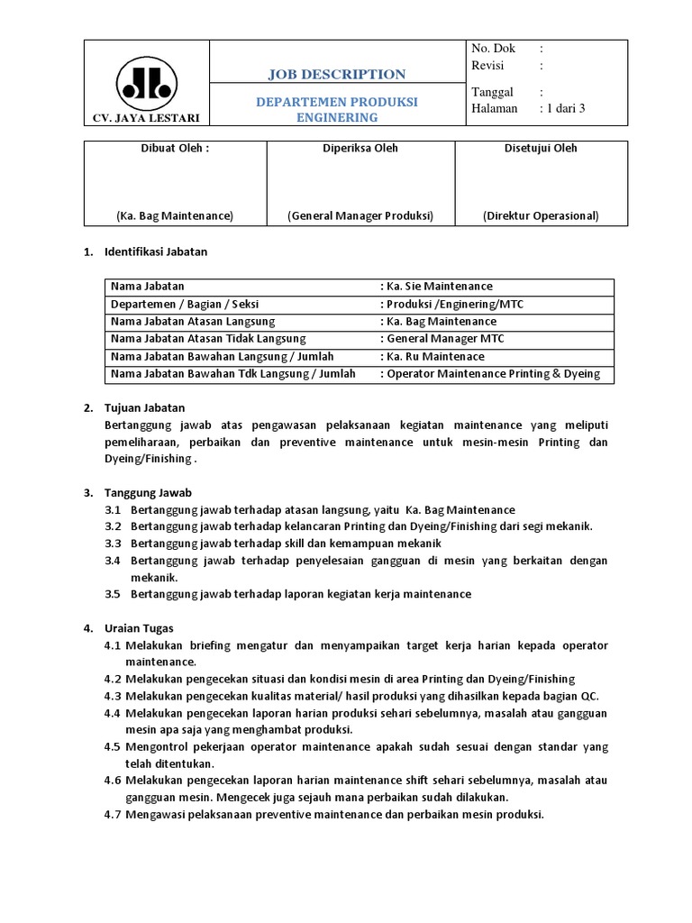 Jobdesc Ka. Sie MTC | PDF
