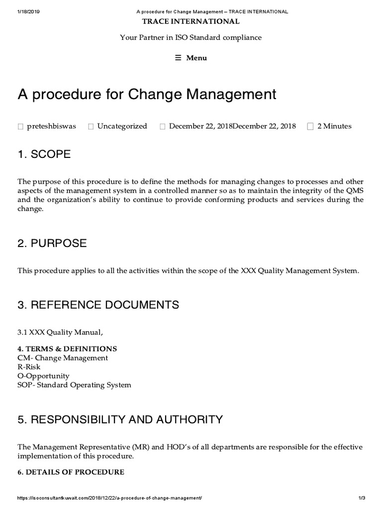 ISO 9001 Change Management Procedure | PDF | Quality Management System ...