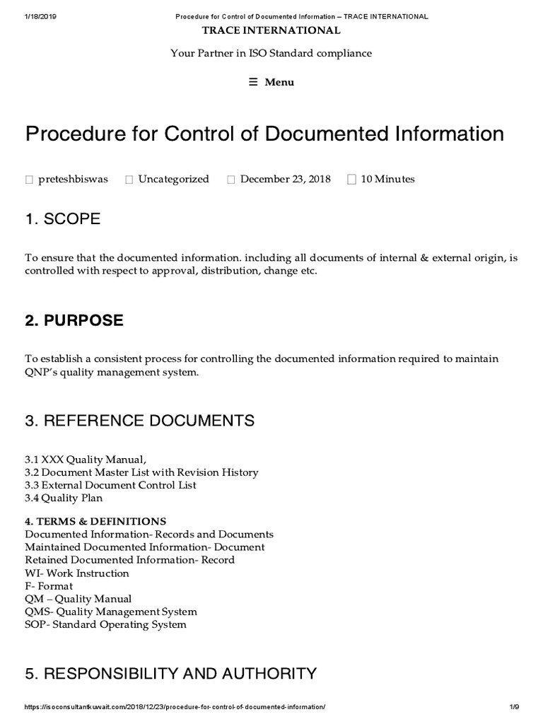 Procedure for Control of Documented Information – TRACE INTERNATIONAL ...