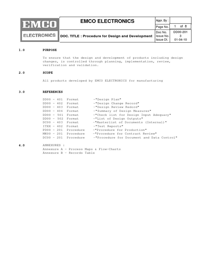 Procedure For Design and Development | PDF | Verification And Validation | Specification ...