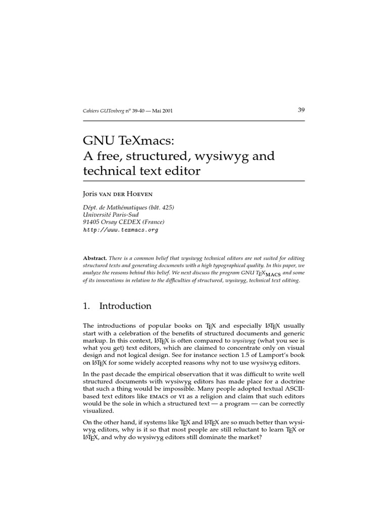 Gnu Texmacs: A Free, Structured, Wysiwyg and Technical Text Editor | PDF | Markup Language | Te X