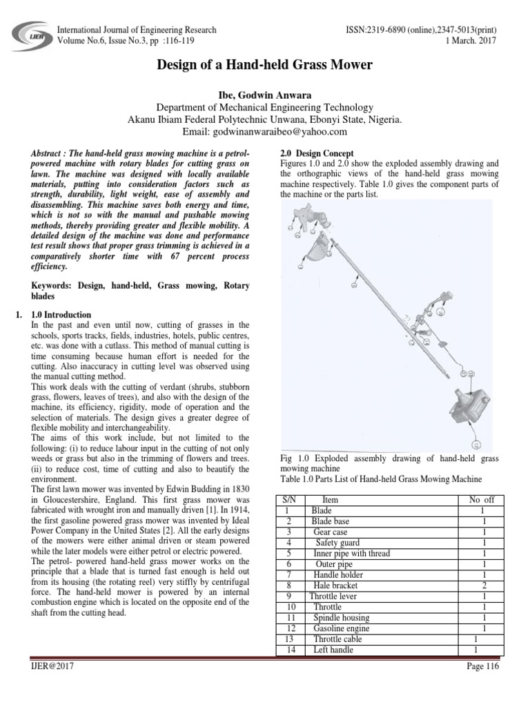 Hand-held Grass Mower Design Analysis | PDF | Lawn Mower | Mower