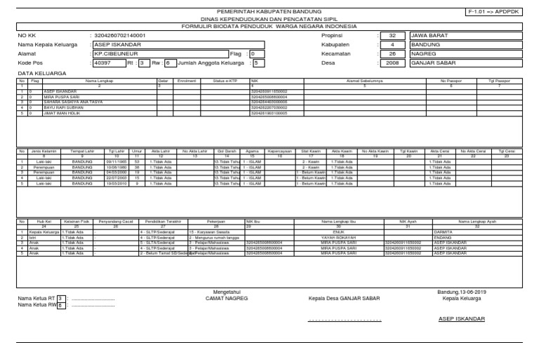 Formulir F-1.01 NO KK 3204260702140001 | PDF