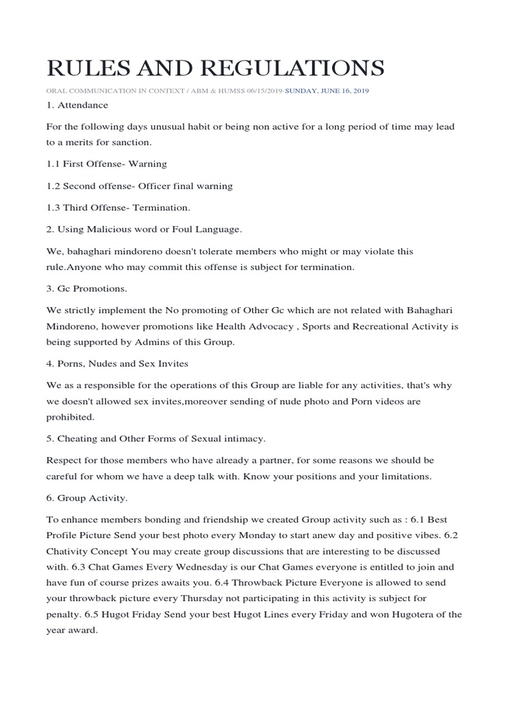 RULES AND REGULATIONS For GC | PDF | Human Sexual Activity | Human ...