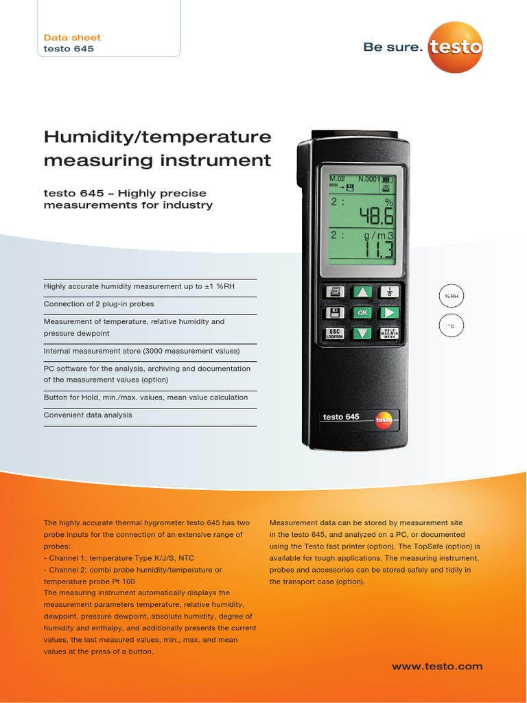Testo 645 Brochure Humidity | PDF | Relative Humidity | Calibration