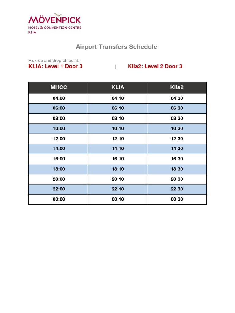 Movenpick Airport Transfers Schedule | PDF