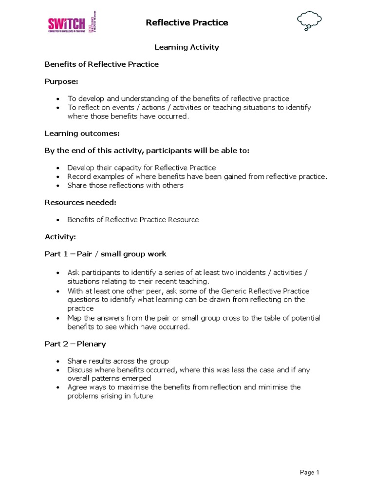 RefPract BenefitsofRP Act | PDF | Reflective Practice | Learning