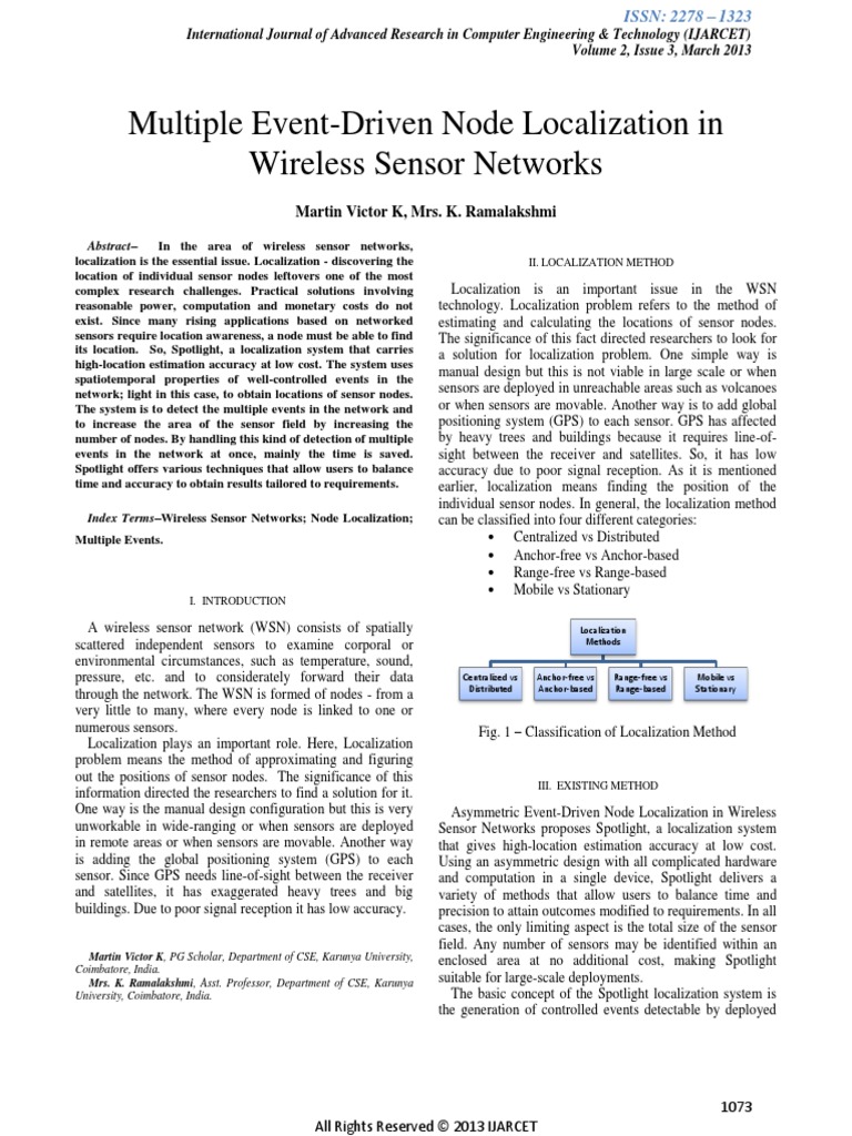 Multiple Event Driven Node Localization In Wireless Sensor Networks Pdf Wireless Sensor