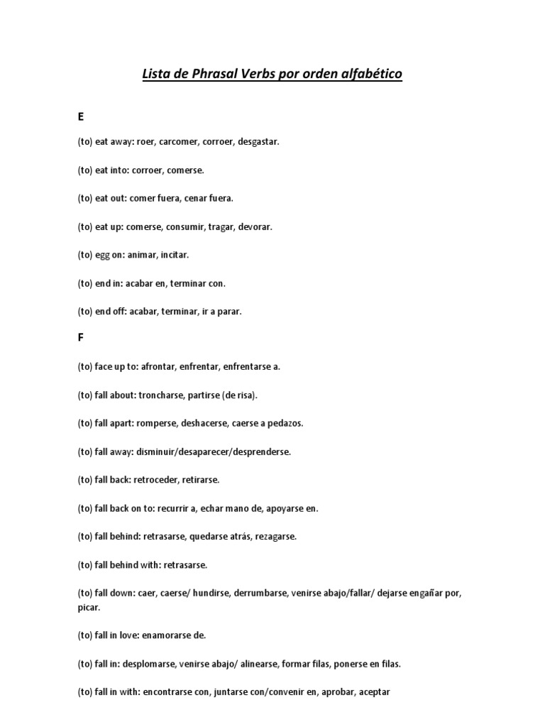 Lista de Phrasal Verbs Por Orden Alfabético | PDF